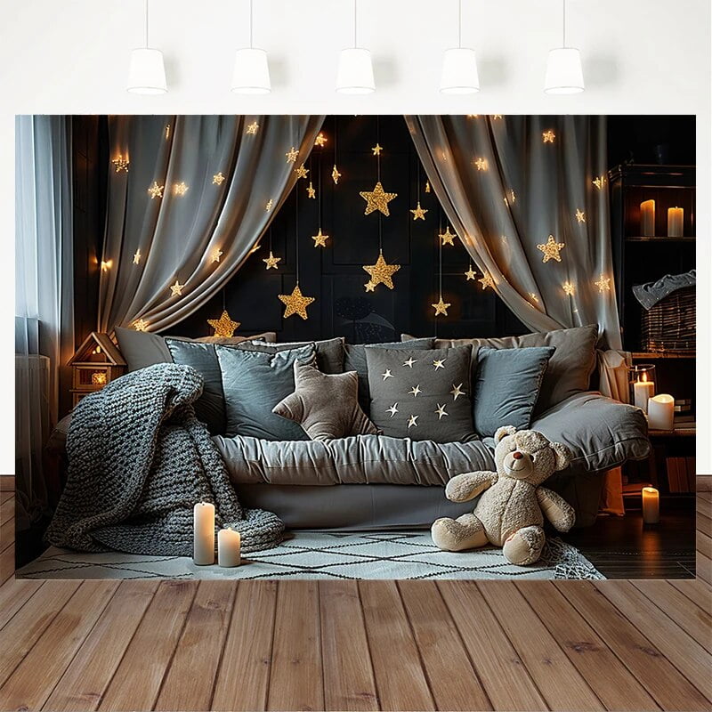 Pentagram Bear Backdrop For Photography Dark Blue Birthday Background ...