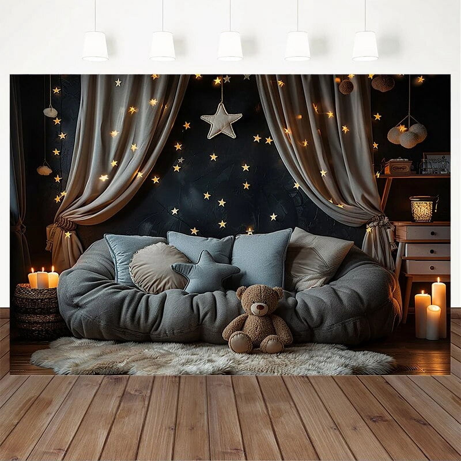 Pentagram Bear Backdrop For Photography Dark Blue Birthday Background ...