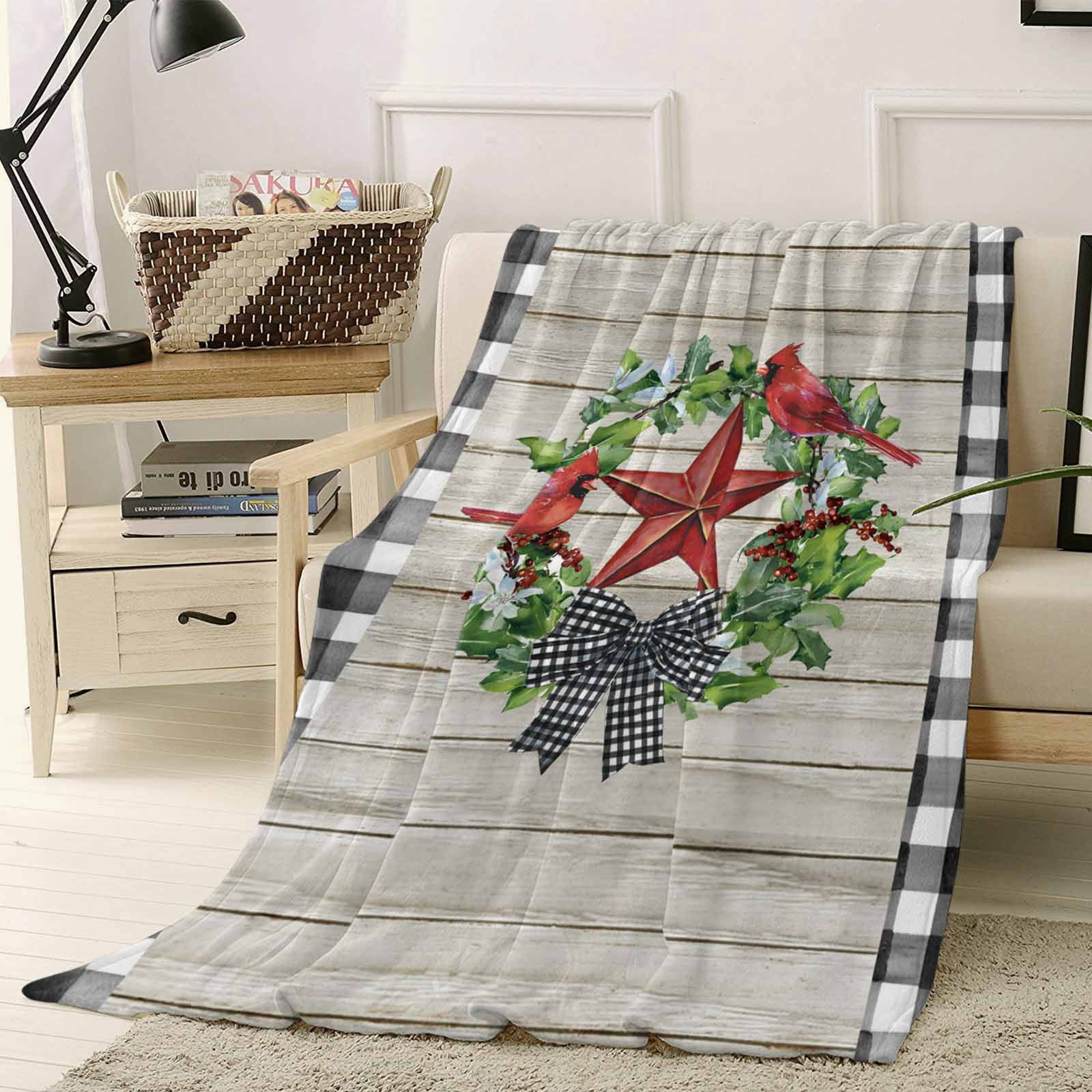 Pentagram Black Plaid Bow Throw Flannel Blanket 50x80In Leaves Berry ...