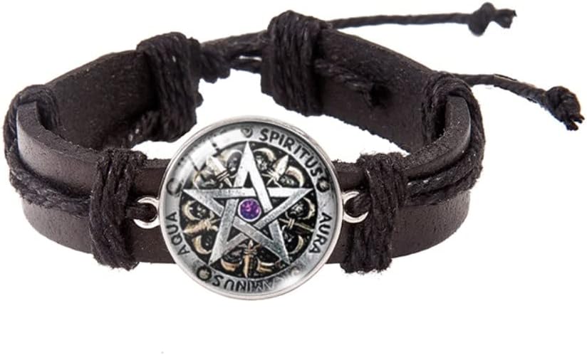 Pentagram Pentacle Bracelet Pagan Occult Wiccan Wicca Leather Emo ...