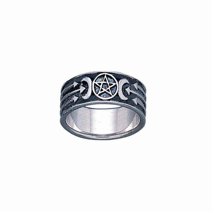 Pentagram Pentacle Triple Moon 925 Sterling Silver Ring Pagan Wiccan ...
