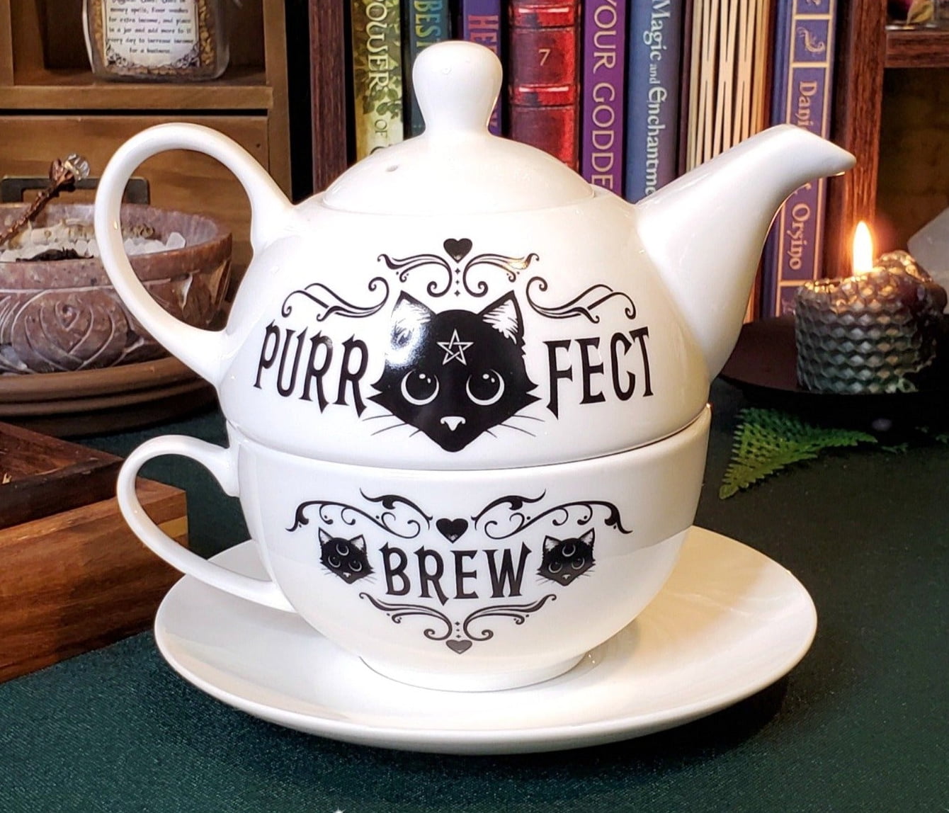 Pentagram Purr Fect Cat Brew Stackable Tea Pot And Cup With Saucer Set ...