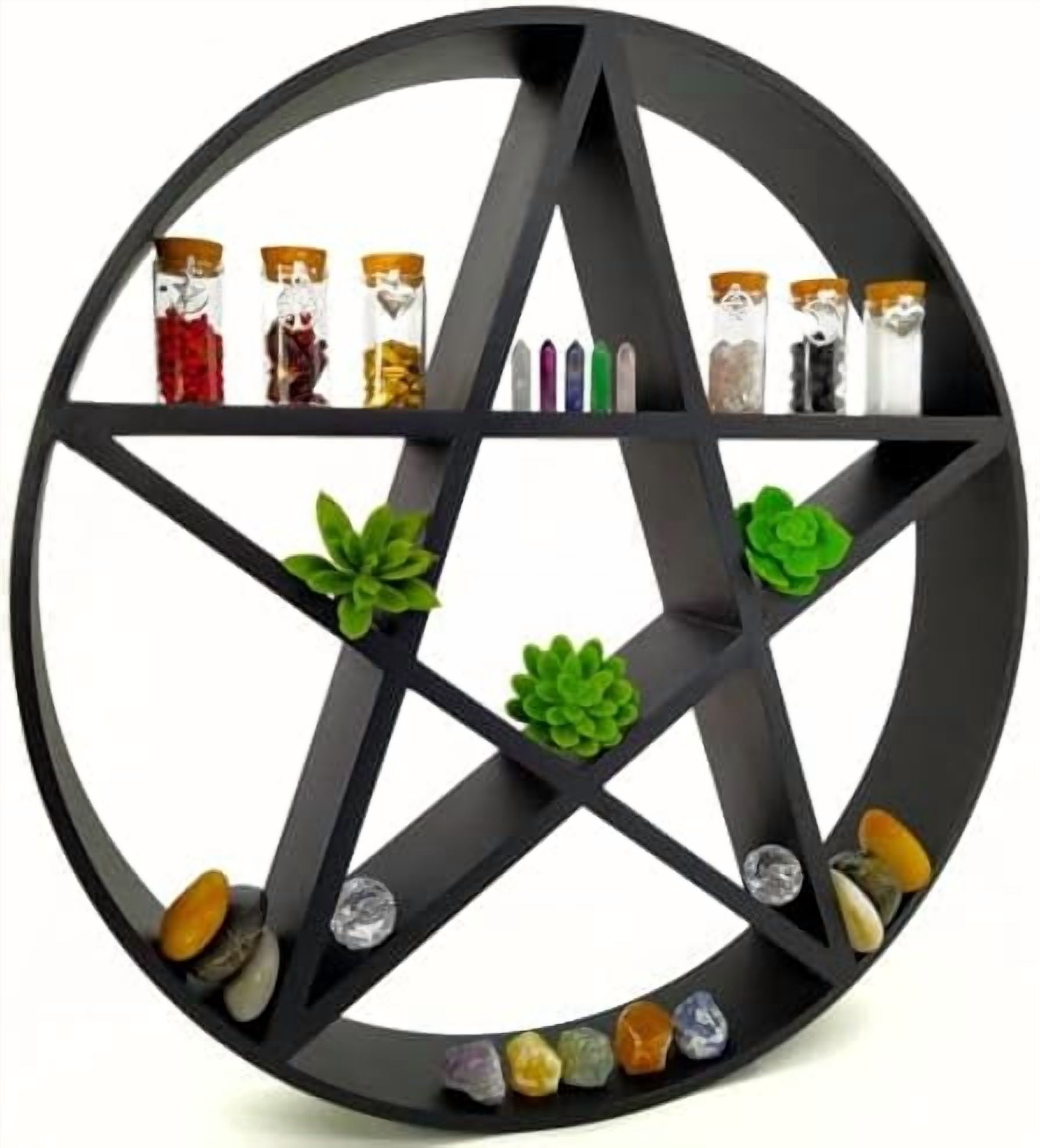 Pentagram Shelf - Star Crystal Shelf, Wooden Floating Shelf, Black ...