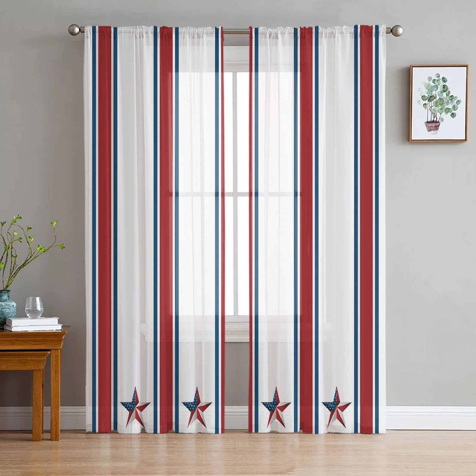 Pentagram Stripes Sheer Window Curtains for Living Room Kitchen ...