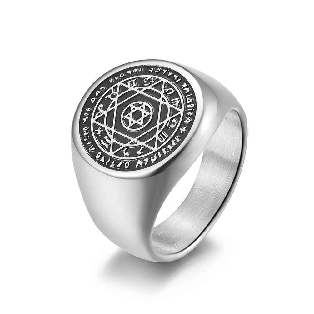 Pentagram of Solomon Rings for Men Patron Saint Ring Archangel Raphael Sigil Divine Healer 14K ...
