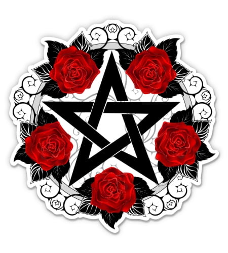 Pentagram with Red Roses - 12" Vinyl Sticker Waterproof Decal - Walmart.com