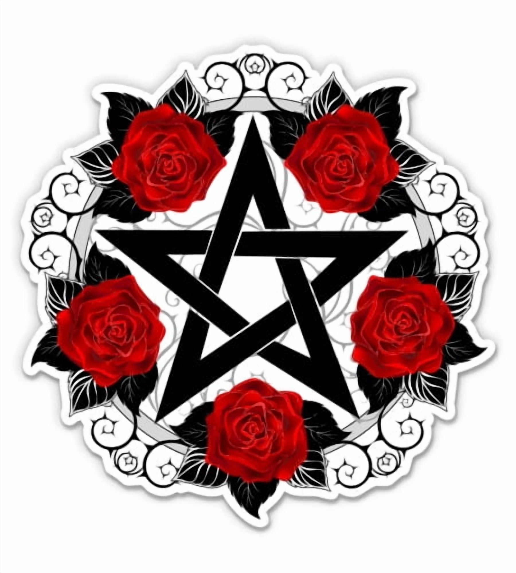 Pentagram with Red Roses - 5" Vinyl Sticker - For Car Laptop I-Pad ...