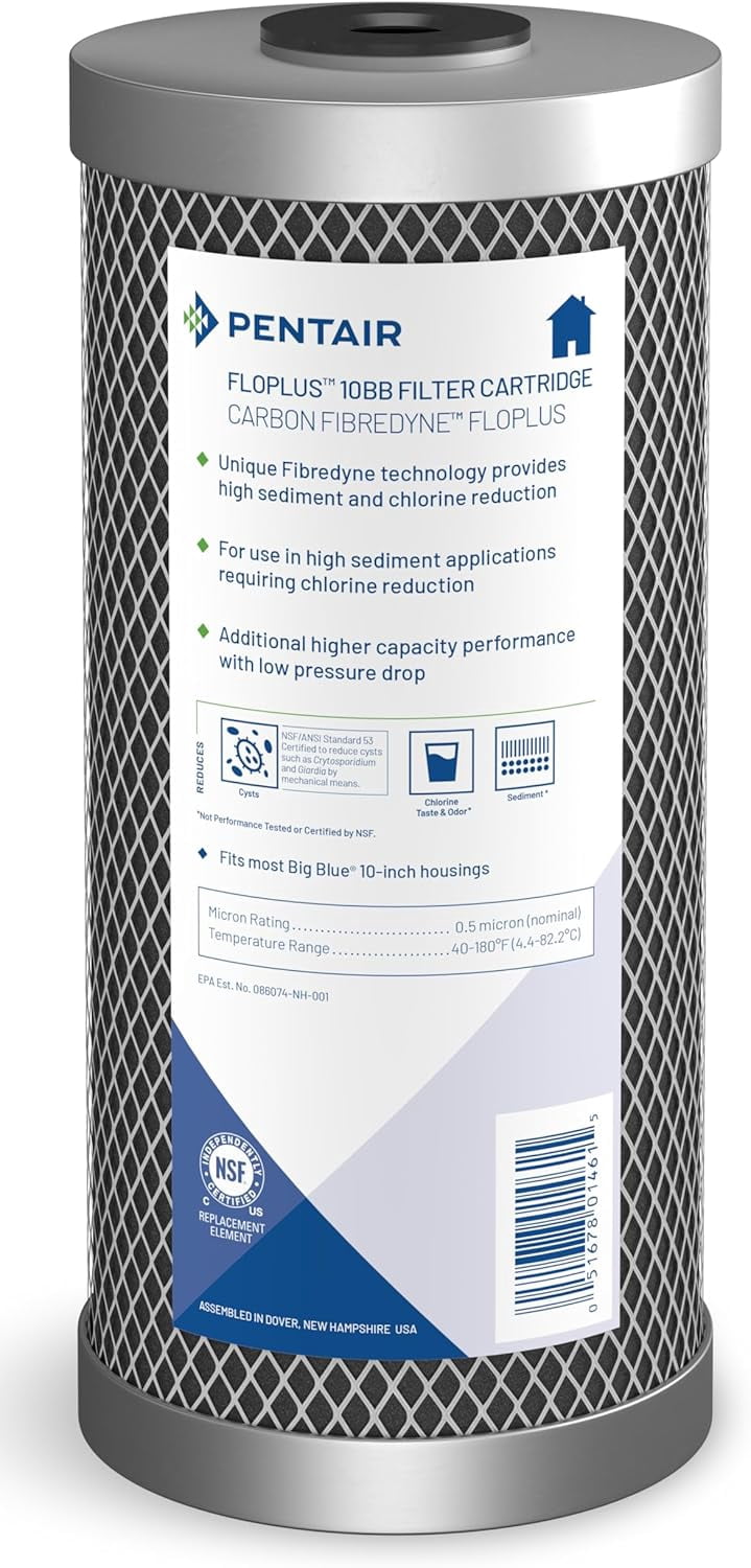 Pentair Pentek FloPlus-10BB Big Blue Carbon Water Filter, 10-Inch ...