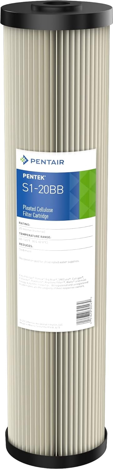 Pentair S1-20BB Big Blue Sediment Water Filter, 20-Inch, Whole House Pleated Cellulose Filter ...