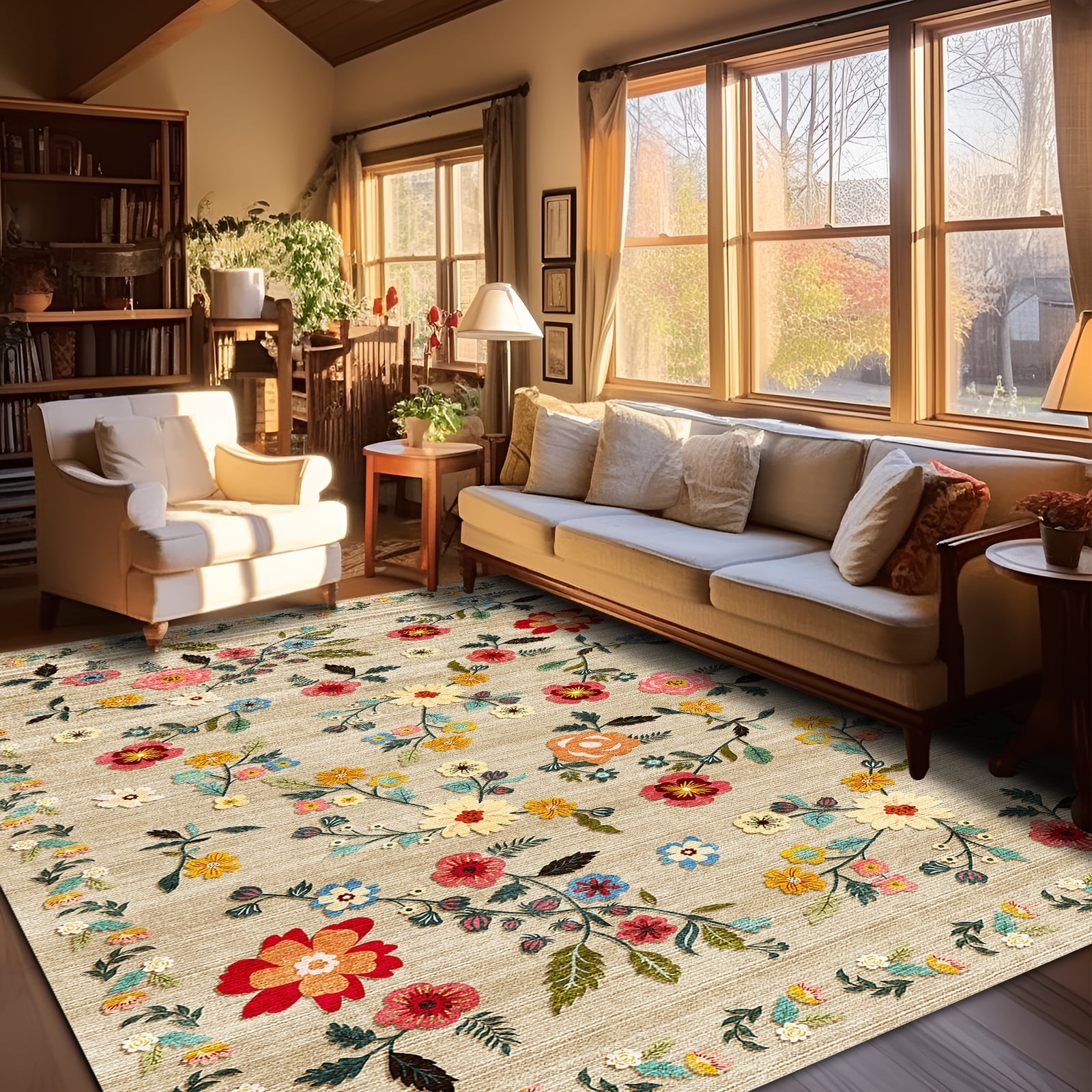 Pentantan 8'x10' Floral Area Rugs, Machine Washable Rug for Living Room ...