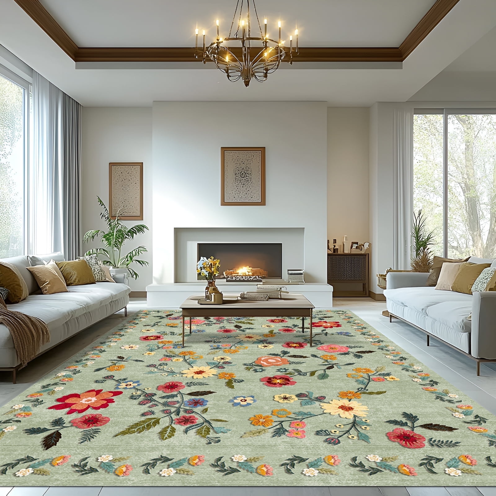 Pentantan 6'x9' Floral Area Rugs, Machine Washable Rug for Living Room ...
