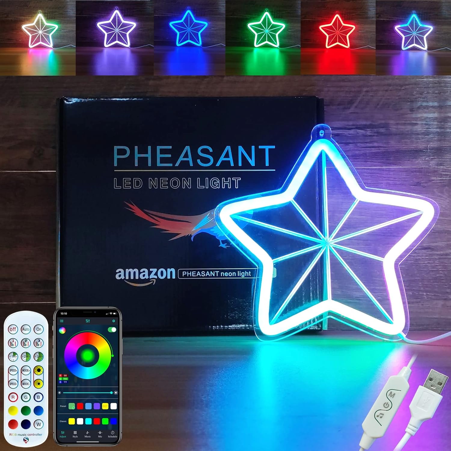 Pentastar Dimmable Neon Light Signs, Neon Lights with APP & Remote ...