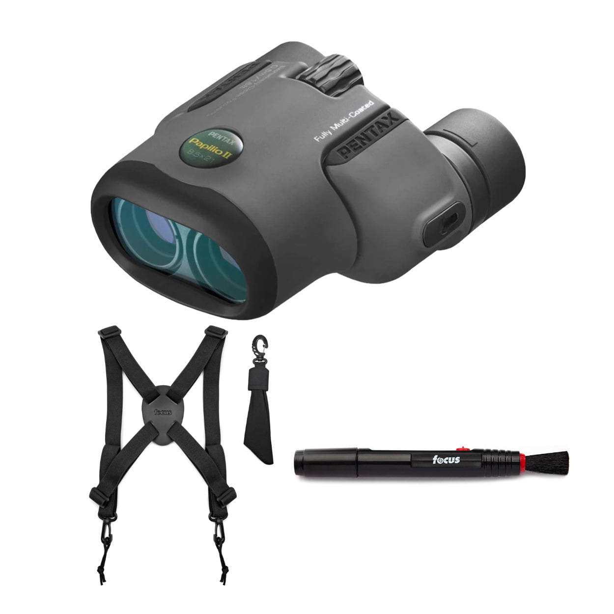 Pentax Papilio II 8.5x21 Porro Prism Binoculars, Harness, Lens Pen ...