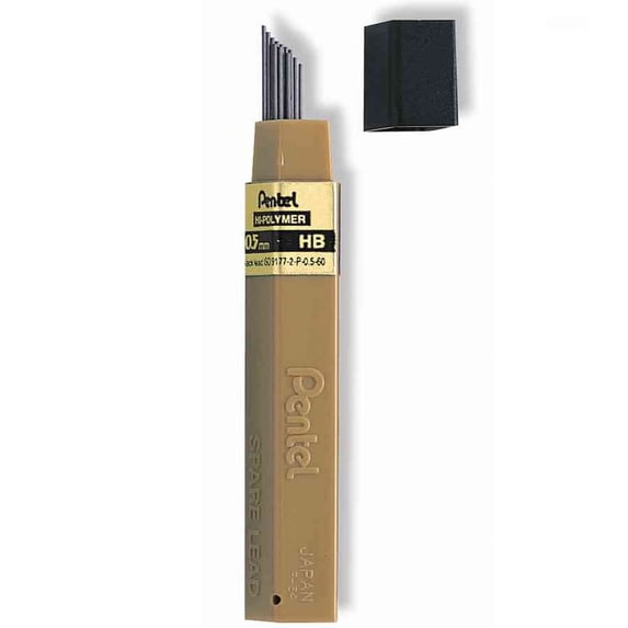 Pentel (100-HB) Hi-Polymer Lead 12 Leads per Tube 0.5mm Fine, Sold as 1 ...