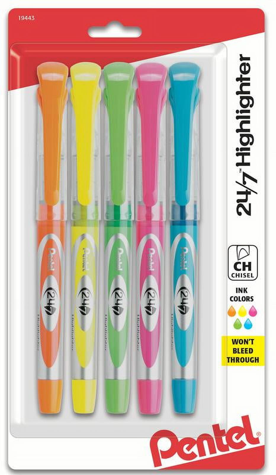 Pentel 24/7 Liquid Highlighter, Chisel Tip, Assorted Ink (F/G/P/K/S), 5 ...