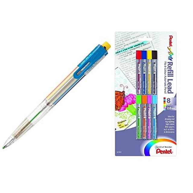 Pentel Arts 8 Color Automatic Pencil, Assorted Accent Clip Colors, 1 ...