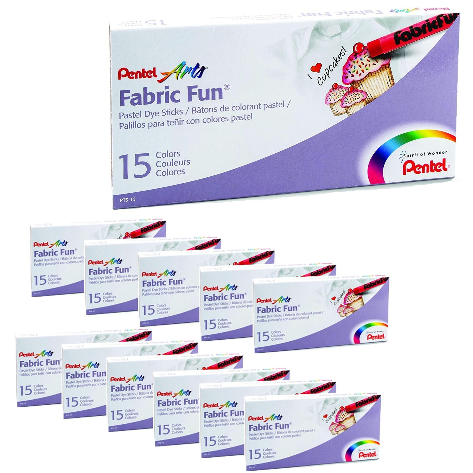 Pentel Arts Fabric Fun Pastel Dye Sticks - 15 Color Set, 12 Pks, Class ...