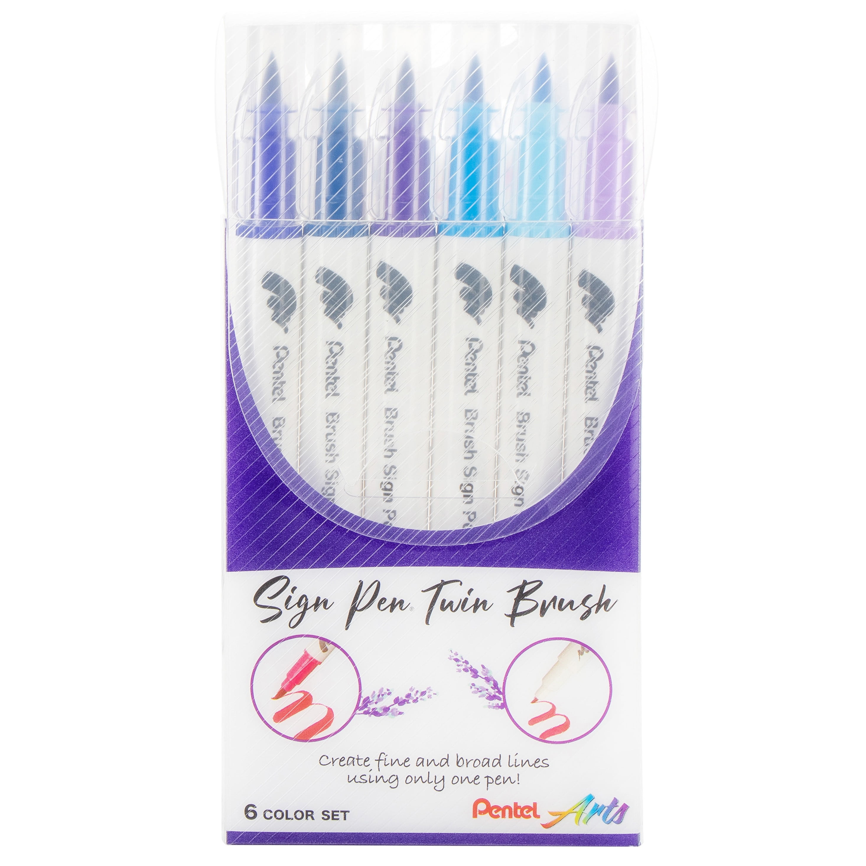 Pentel Arts Sign Pen Twin Brush 6/Pkg-Blue Hues - Walmart.com