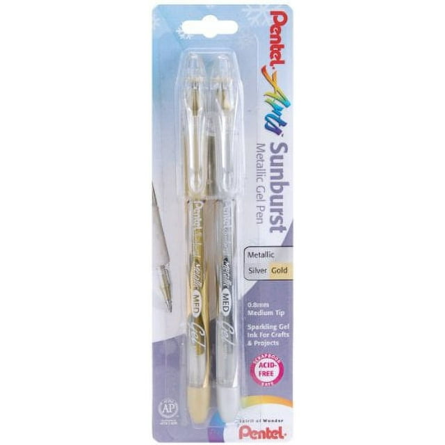 Pentel Arts Sunburst Metallic Gel Pen, Medium Line, Permanent, Gold and ...