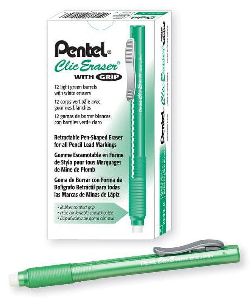 Pentel Clic Eraser Grip, Retractable Eraser, Light Green Barrel, Box of ...
