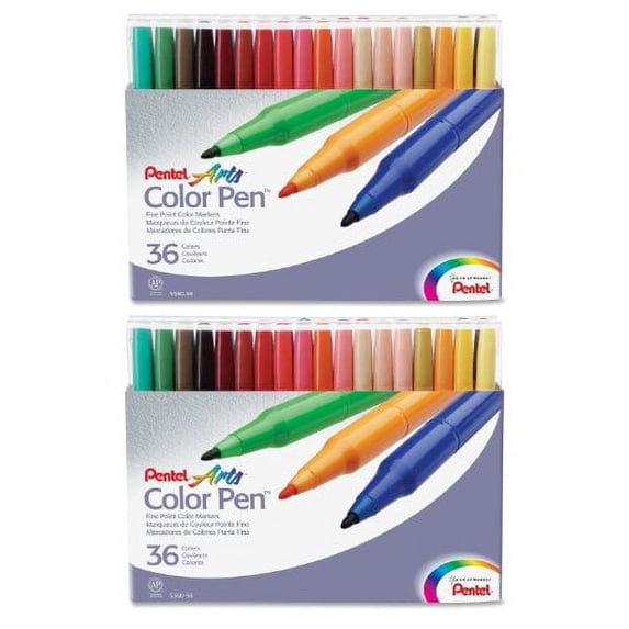 Pentel Color Pen Marker Set, Set of 36 Assorted Colors (S360-36) 2 Pack ...