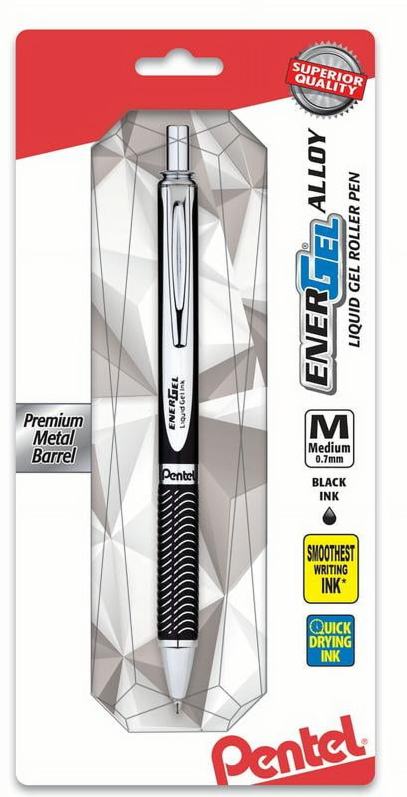 Pentel EnerGel Alloy Retractable PremiumGel Pen, (0.7mm) Black Ink ...