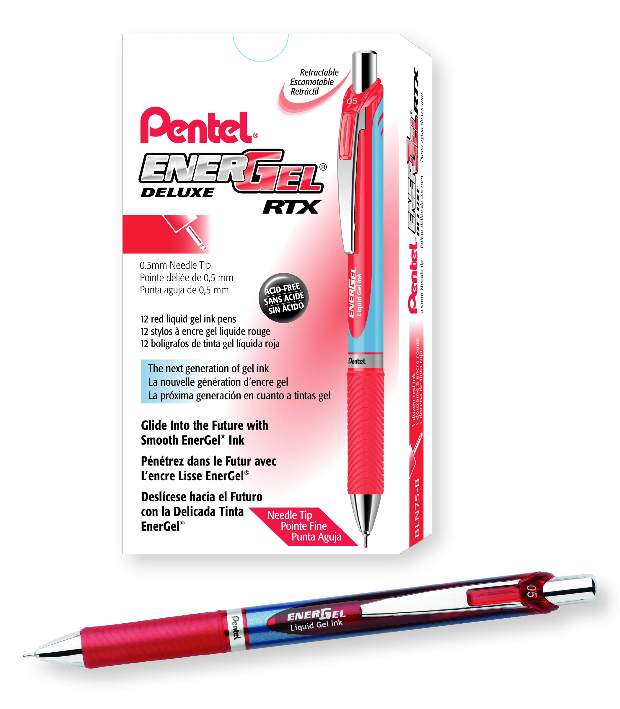 Pentel EnerGel Deluxe RTX Retractable Liquid Gel Pen, Fine Line, Needle ...