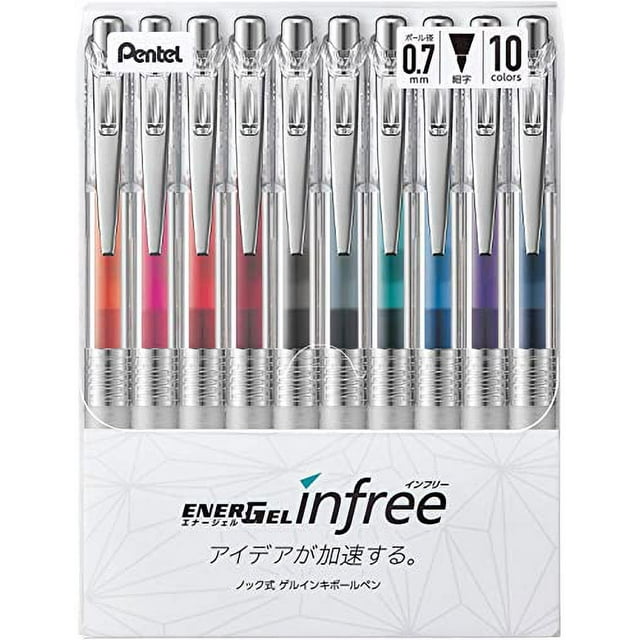 Pentel EnerGel Ink Ballpoint Pen, 0.7mm, 10 Color Set, Transparent Body ...