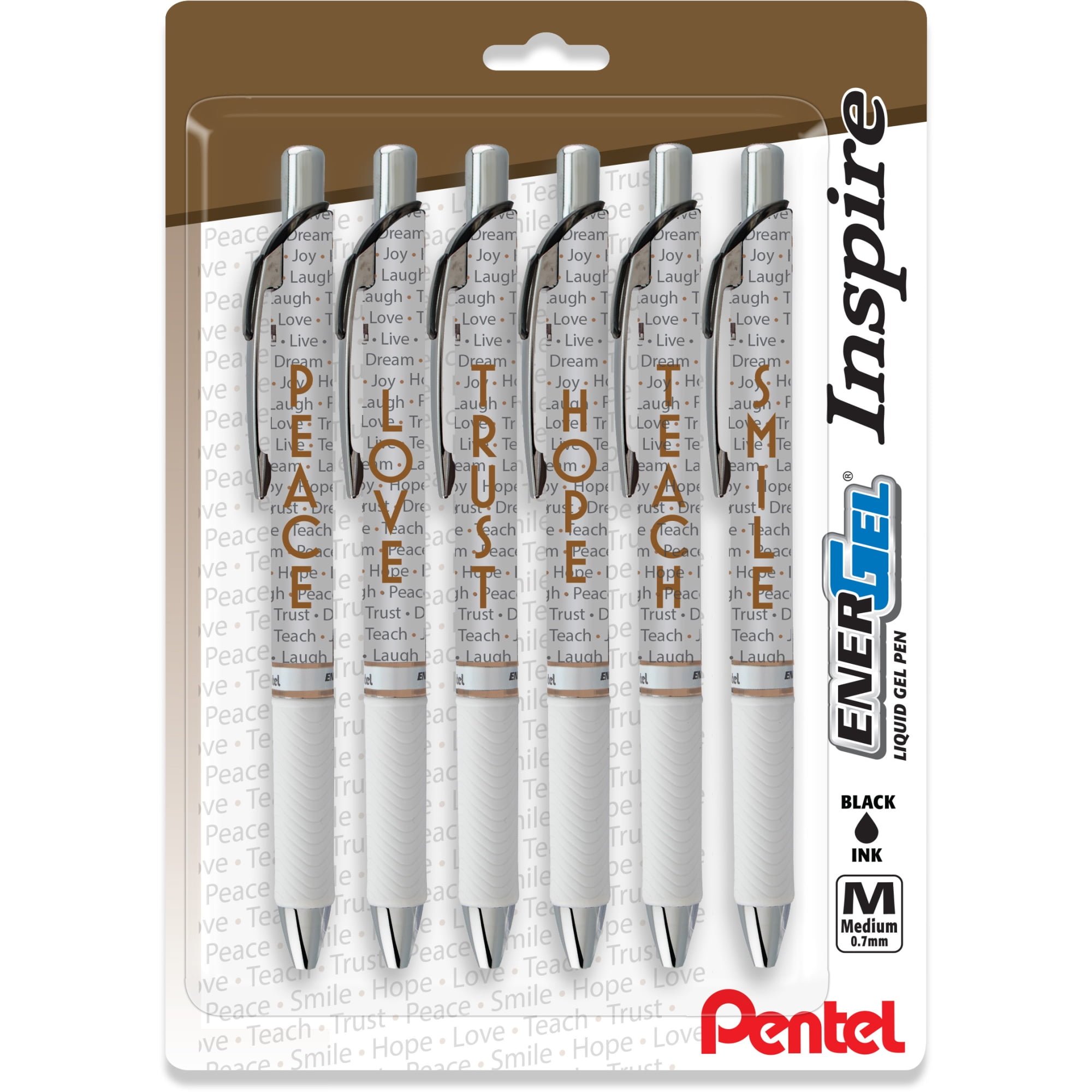 Pentel® EnerGel™ Inspire Pens, Medium Point, 0.7 mm, Black Ink, 6 Pack ...