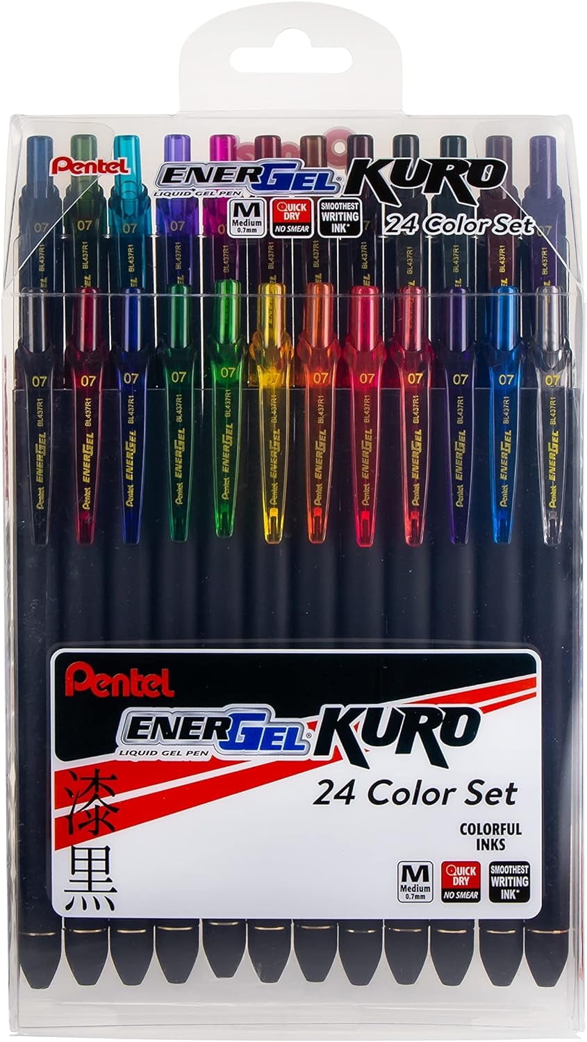 Pentel EnerGel Kuro Liquid Gel Pen, (0.7mm), Medium line, Assorted Ink ...