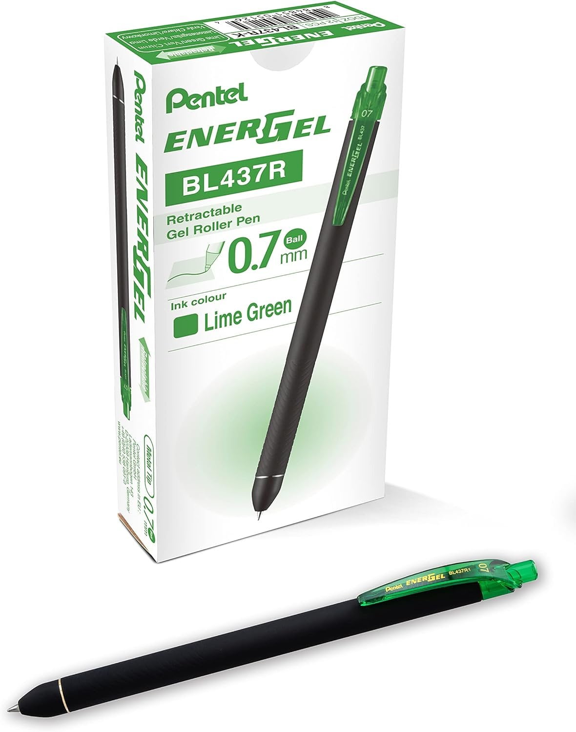Pentel EnerGel Kuro Liquid Gel Pen, 0.7mm Medium line, Lime Green Ink, 12 Pack BL437R1-K ...
