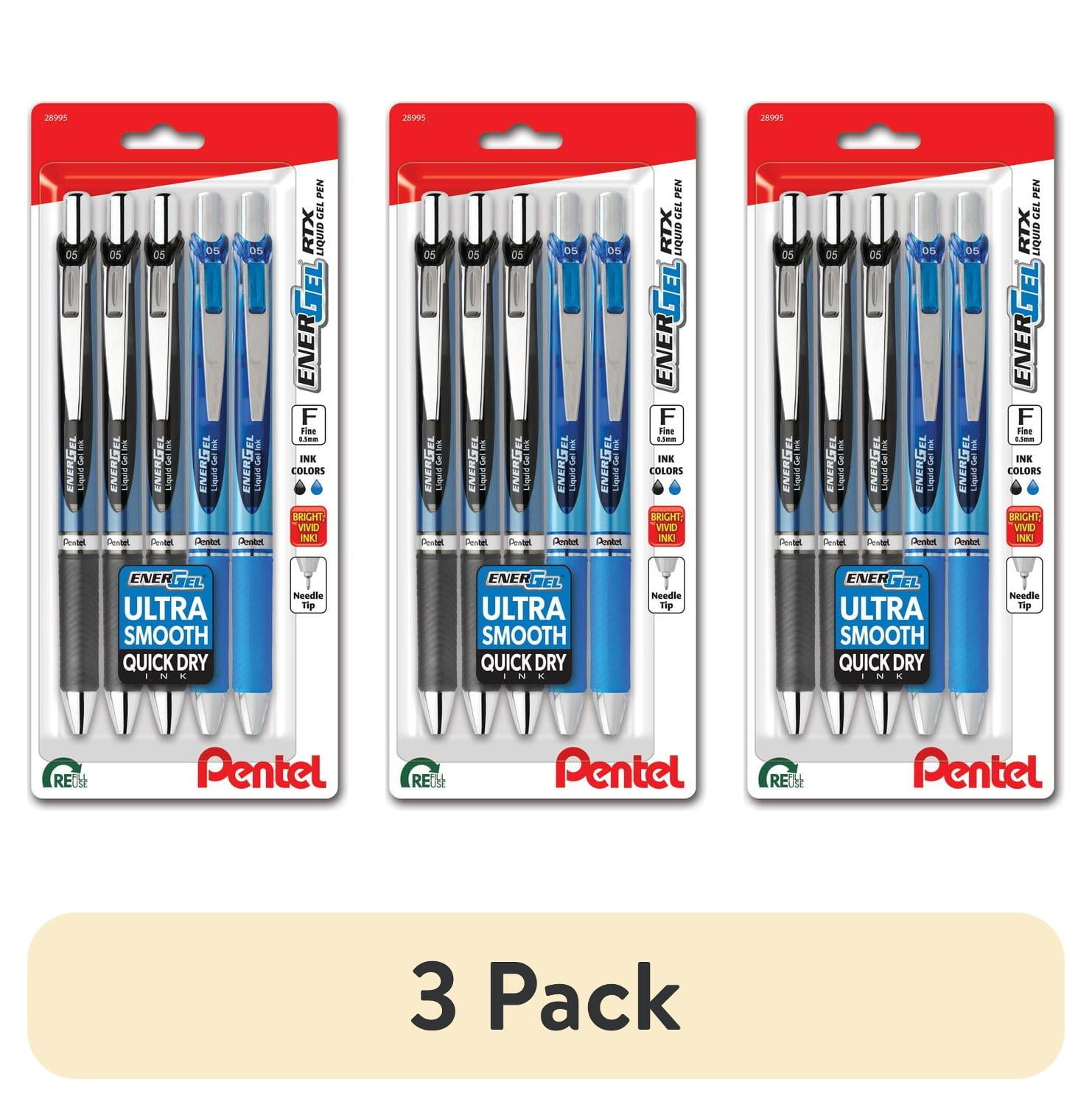 (3 pack) Pentel EnerGel RTX Gel Ink Pens, 0.5mm Fine Point, Black Ink ...