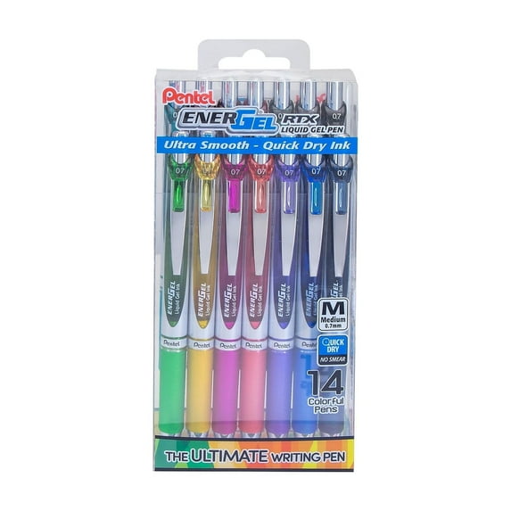 Pentel EnerGel RTX Retractable Liquid Gel Pens, 14pk, Medium Point, 0 ...