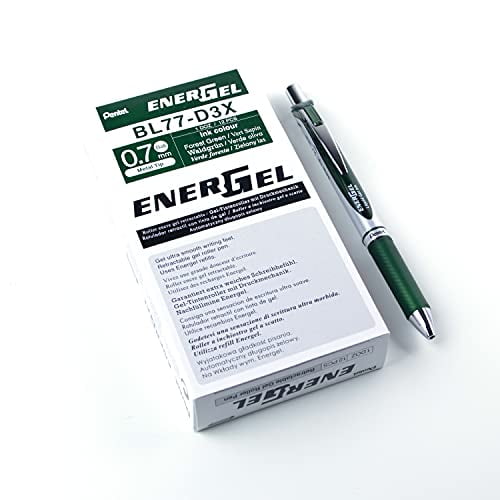 Pentel EnerGel RTX Retractable Liquid Gel Ink Pen, (0.7mm) Medium line, Forest Green Ink, Box of ...