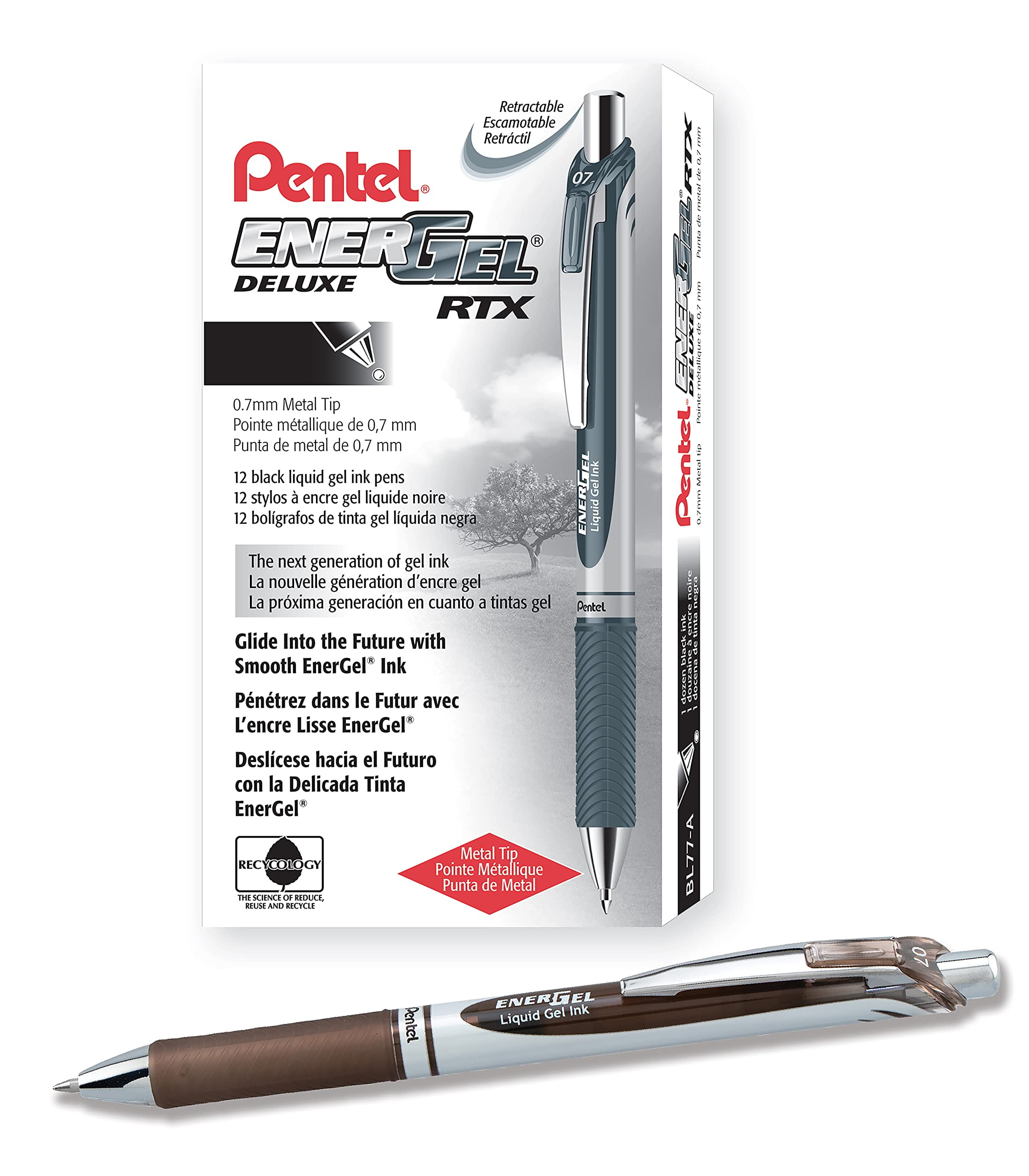 Pentel EnerGel RTX Retractable Liquid Gel Ink Pen, (0.7mm) Medium line ...