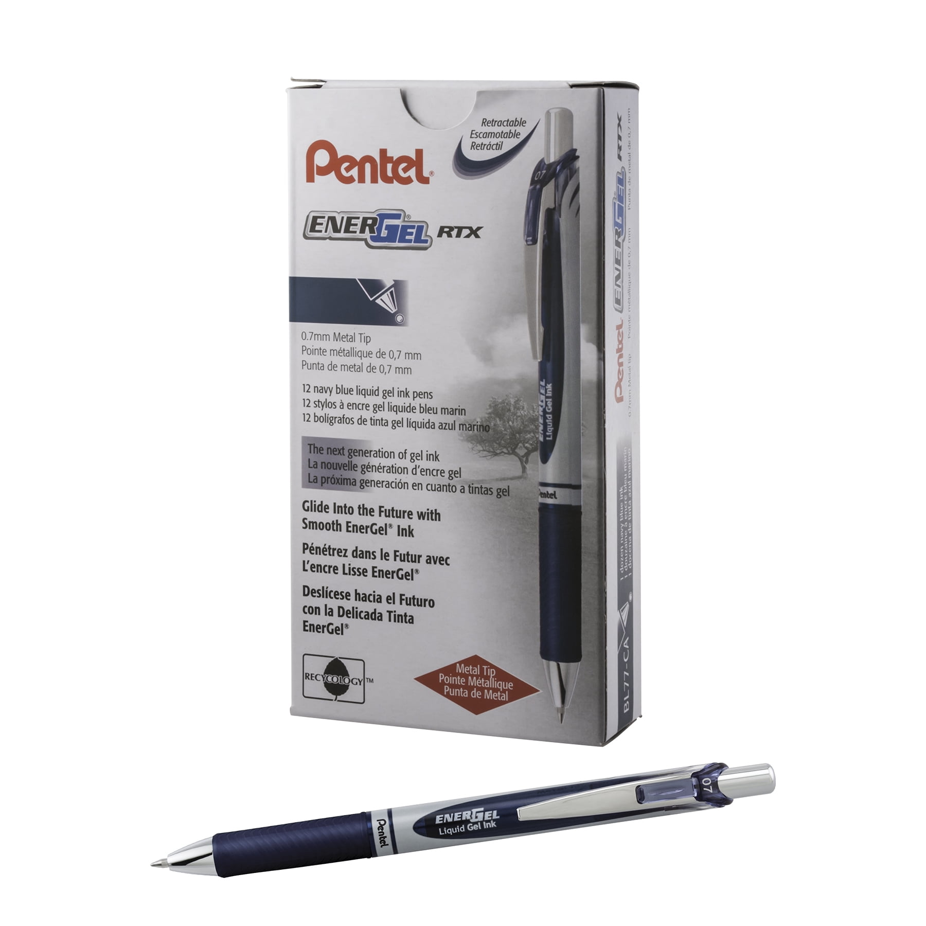 Pentel EnerGel RTX Retractable Liquid Gel Pen, (0.7mm) Metal Tip ...