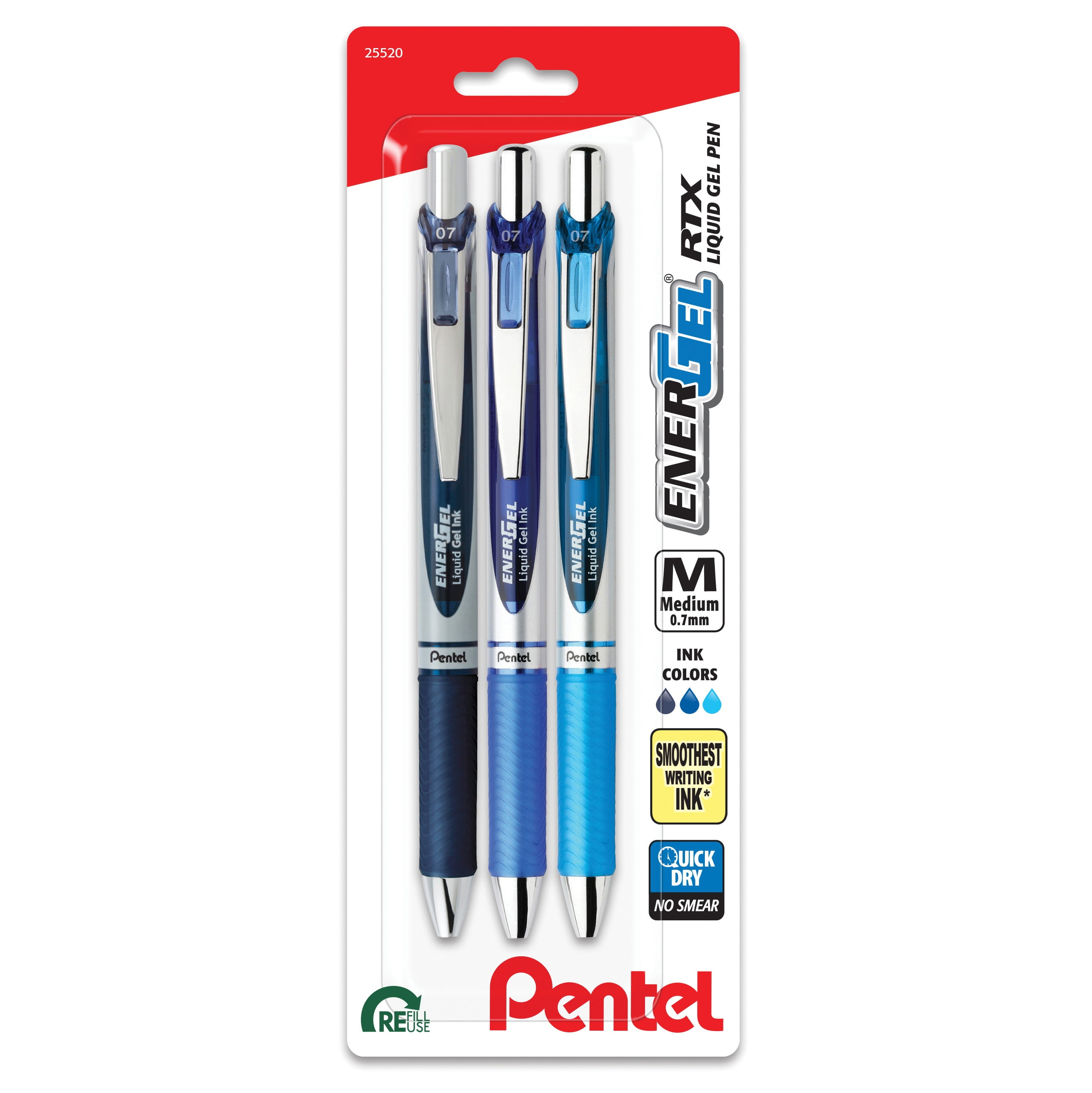 Pentel EnerGel RTX Retractable Liquid Gel Pens 0.7mm 3/Pkg-Note-Taking ...