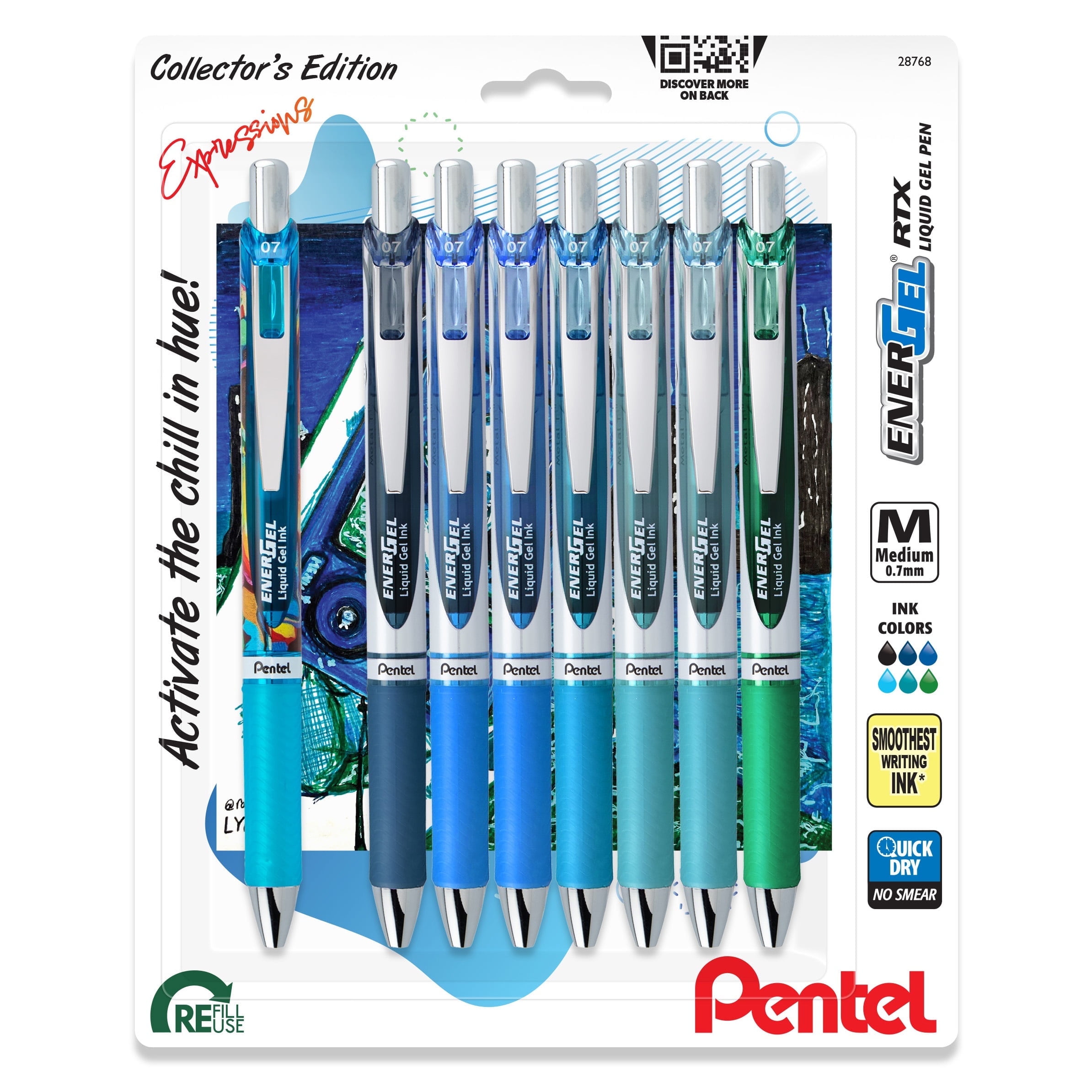 Pentel EnerGel RTX Retractable Liquid Gel Pens 0.7mm 8/Pkg-Chill ...