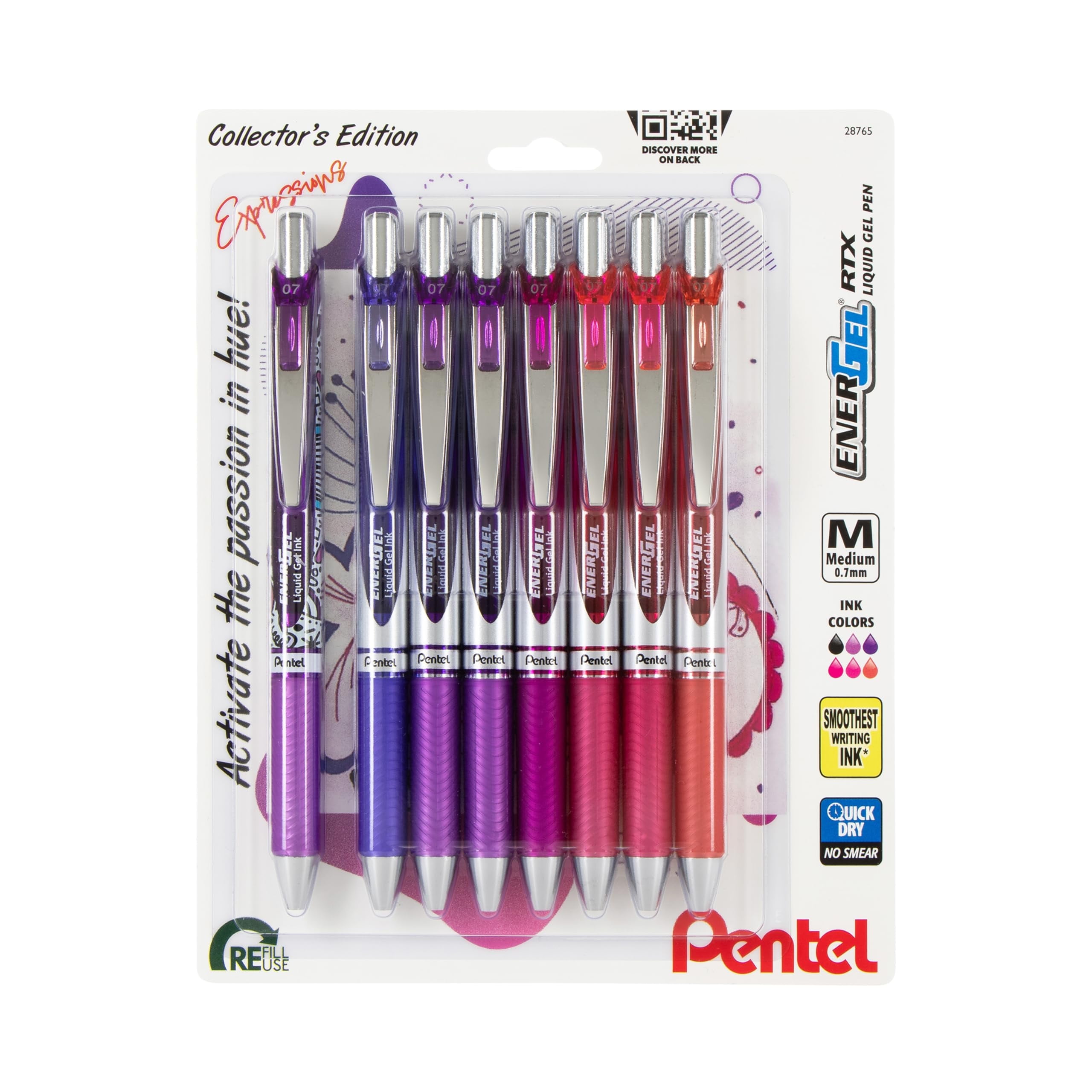 Pentel EnerGel RTX Retractable Liquid Gel Pens 0.7mm 8/Pkg-Passion Expressions - Walmart.com