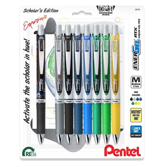 Pentel EnerGel RTX Retractable Liquid Gel Pens 0.7mm 8/Pkg-Scholar ...