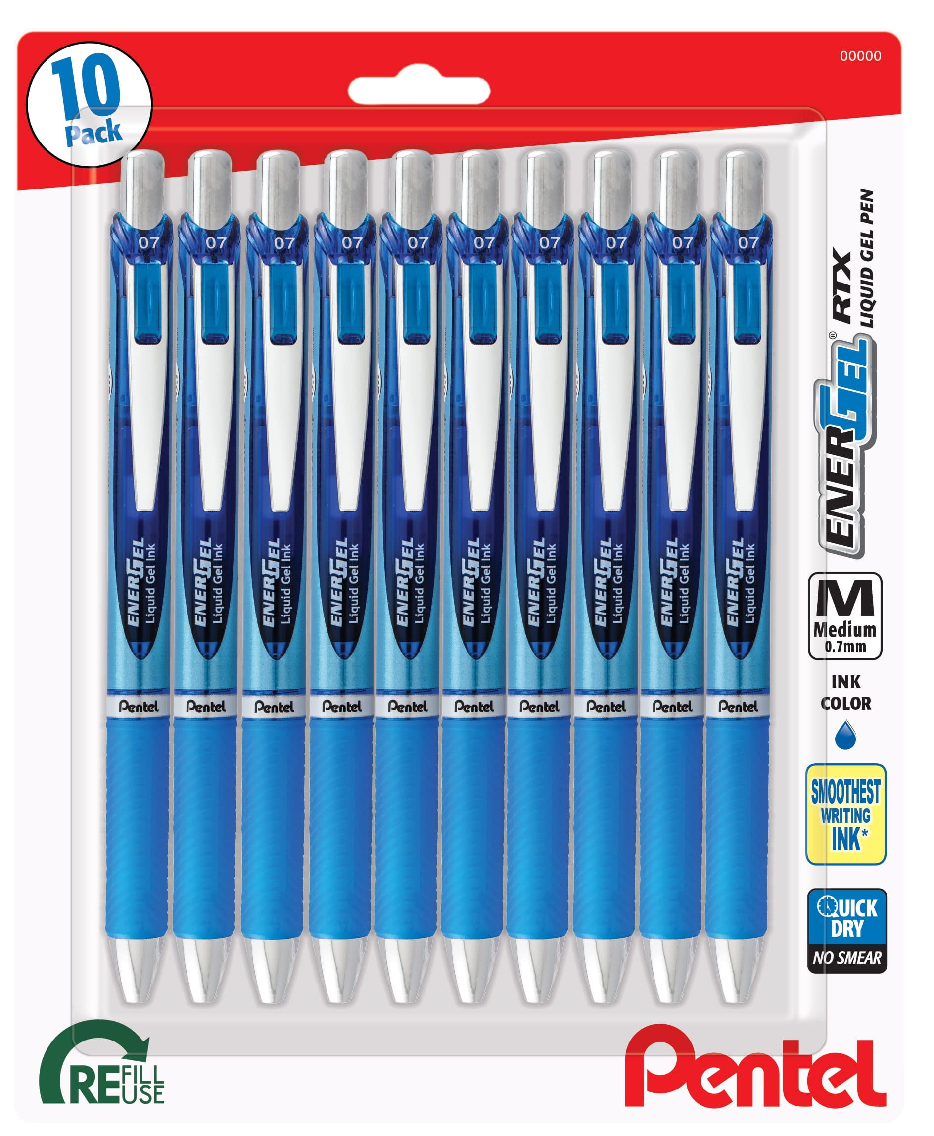 Pentel EnerGel RTX Retractable Premium Liquid Gel Pen, (0.7mm) Needle ...