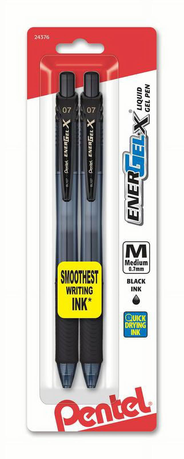 Pentel EnerGel-X Gel Pen, (0.7mm) Metal Tip, Medium Black Line,2-Pk ...