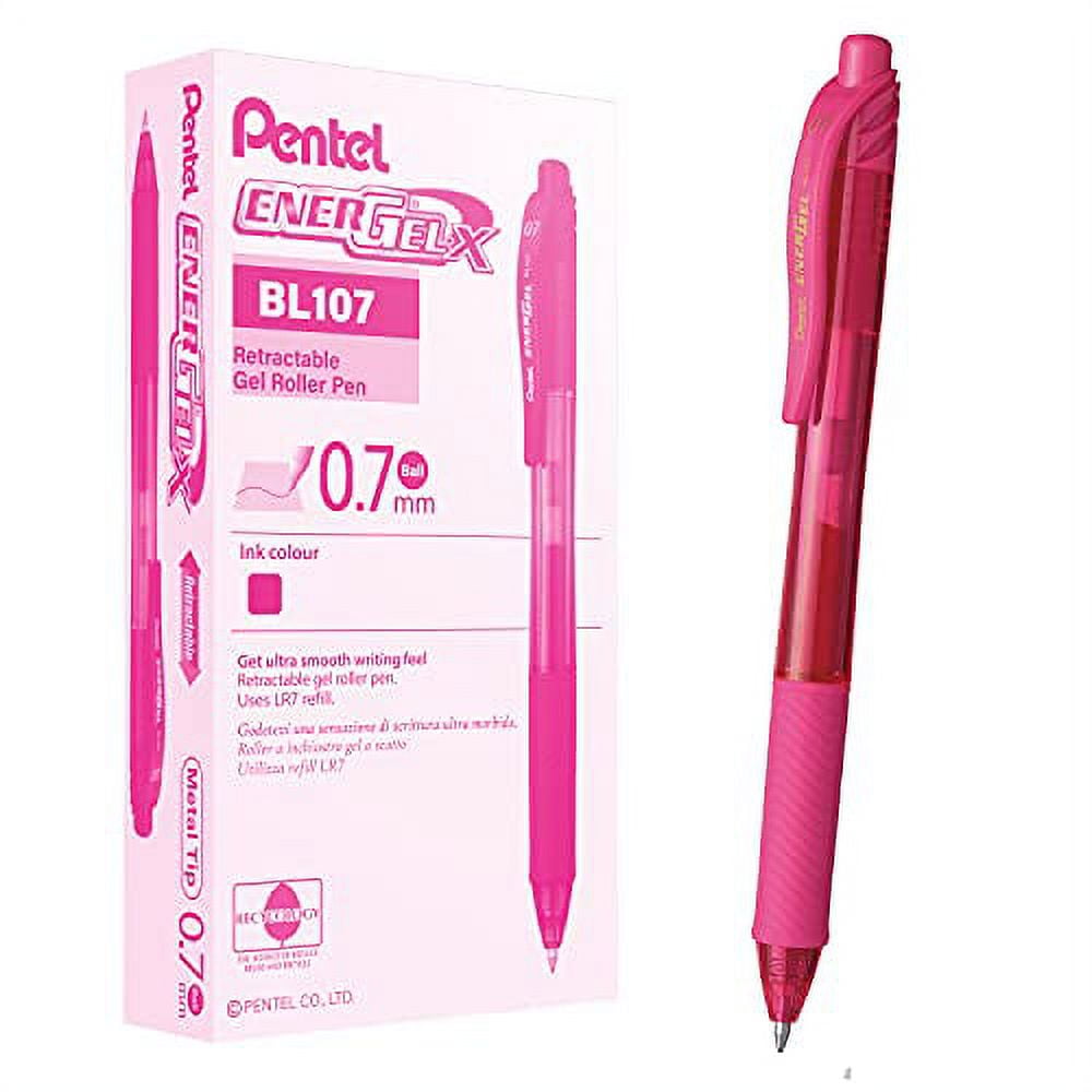 Pentel EnerGel-X Retractable Liquid Gel Pen (0.7mm) Metal Tip, Pink Ink ...