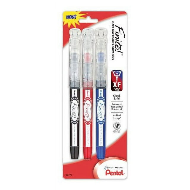 Pentel Finito Extra Fine Porous Point Pens 3/Pkg-Red, Black & Blue ...