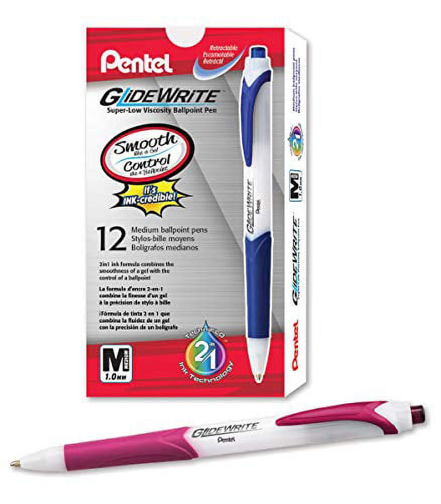 Pentel GlideWrite Ballpoint Pen with TechniFlo Ink, (1.0mm) Medium Line ...