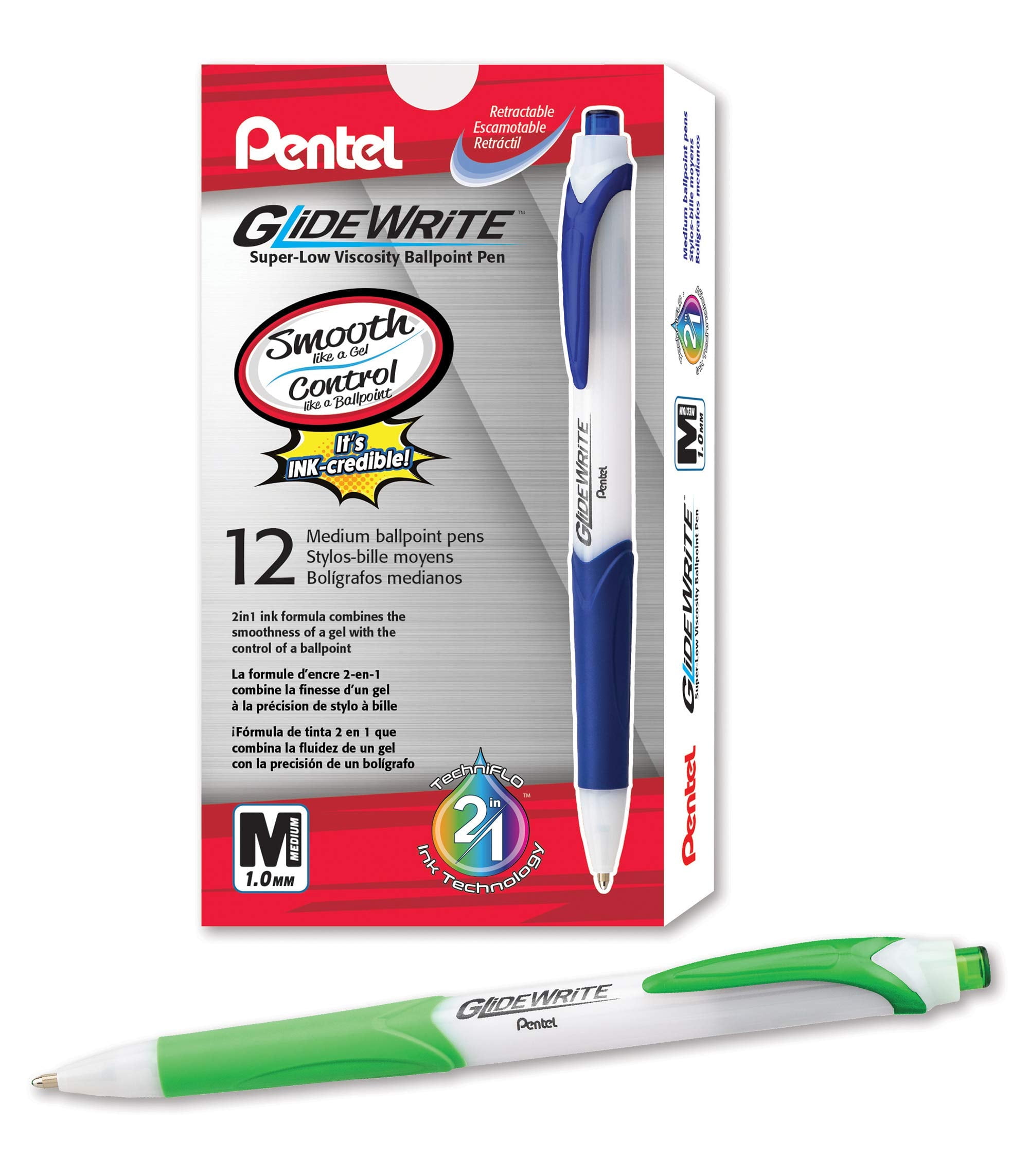 Pentel GlideWrite Ballpoint Pen with TechniFlo Ink, (1.0mm) Medium Line ...
