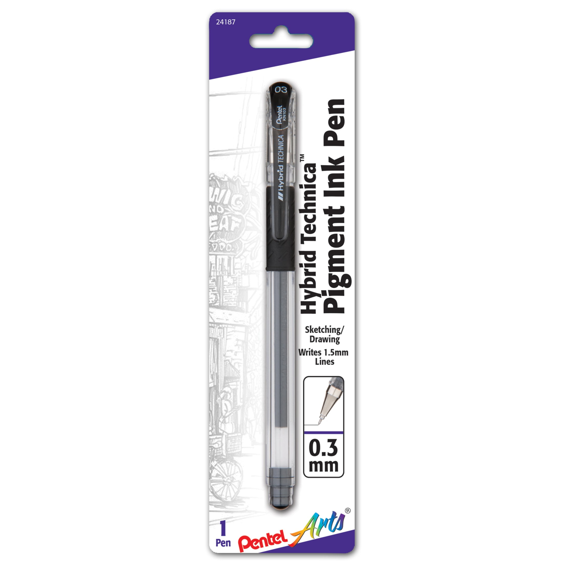 Pentel Hybrid Technica Pen, .3mm, Black, Carded Packaging - Walmart.com