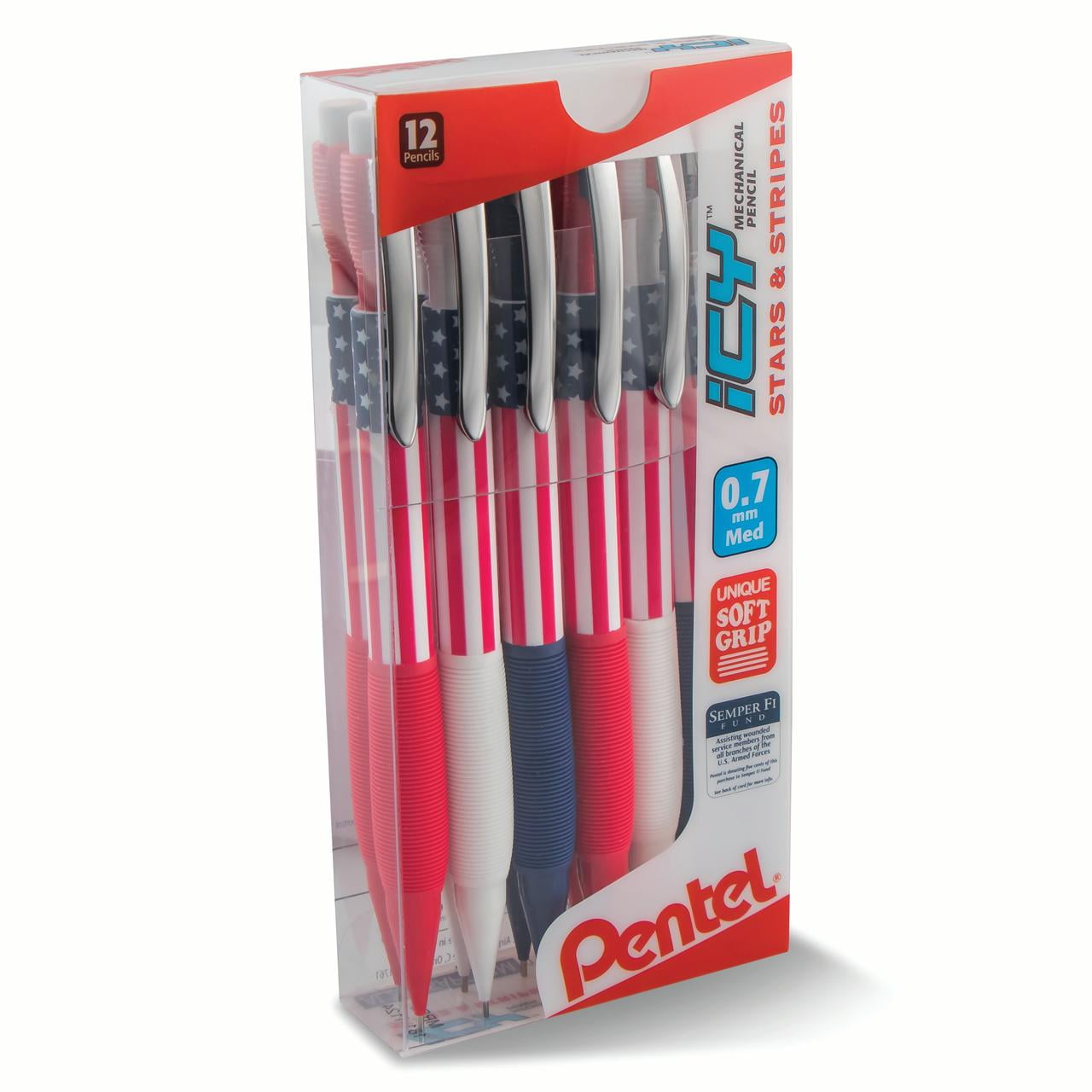 Pentel ICY pencl, 0.7 mm, Medium line, Flag Barrel, Assorted Color Grip ...