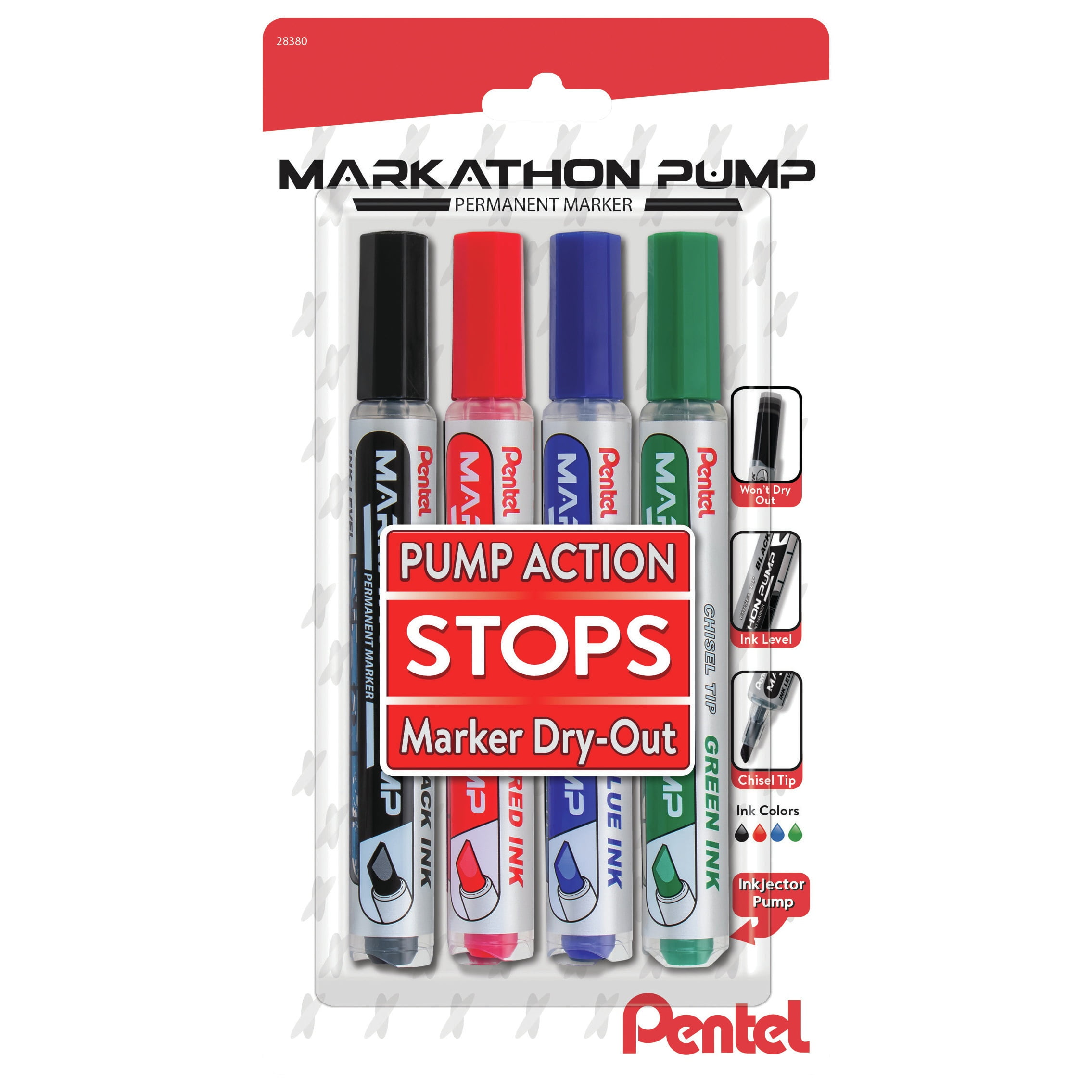 Markathon Pump Permanent Marker, Assorted Ink, 4-pk - Walmart.com