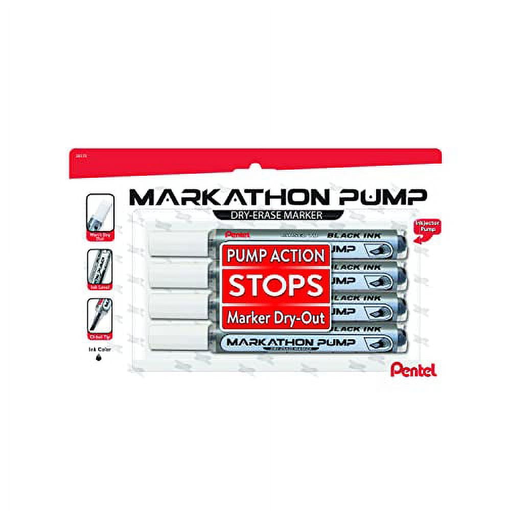 Pentel Markathon Pump Dry Erase Marker, Chisel Tip, Black Ink, 4 Pack ...